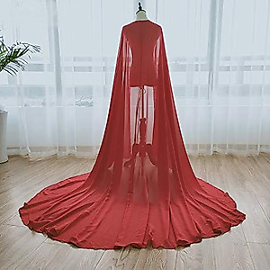 EllieHouse Long Chiffon Bridal Cape Wedding Veil Cloak For Bride Red 3M