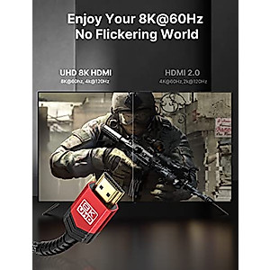 JSAUX 8K HDMI Cables 2.1 10FT 2-Pack 48Gbps 8K & 4K Ultra High Speed Cords(8K@60Hz 7680x4320, 4K@120Hz) eARC HDR10 HDCP 2.2 & 2.3 3D, Compatible for PS5/PS4/X-Box/Roku TV/HDTV/Blu-ray/LG/Samsung QLED
