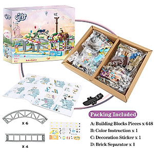 Finebely Friends Roller Coaster Amusement Park Building Set, Fairground Theme Park Building Kit with Rollercoaster & Pirate Ship, Water Park Carnival Building Toys Gift for Girls Kids 8-12, 648 PCS