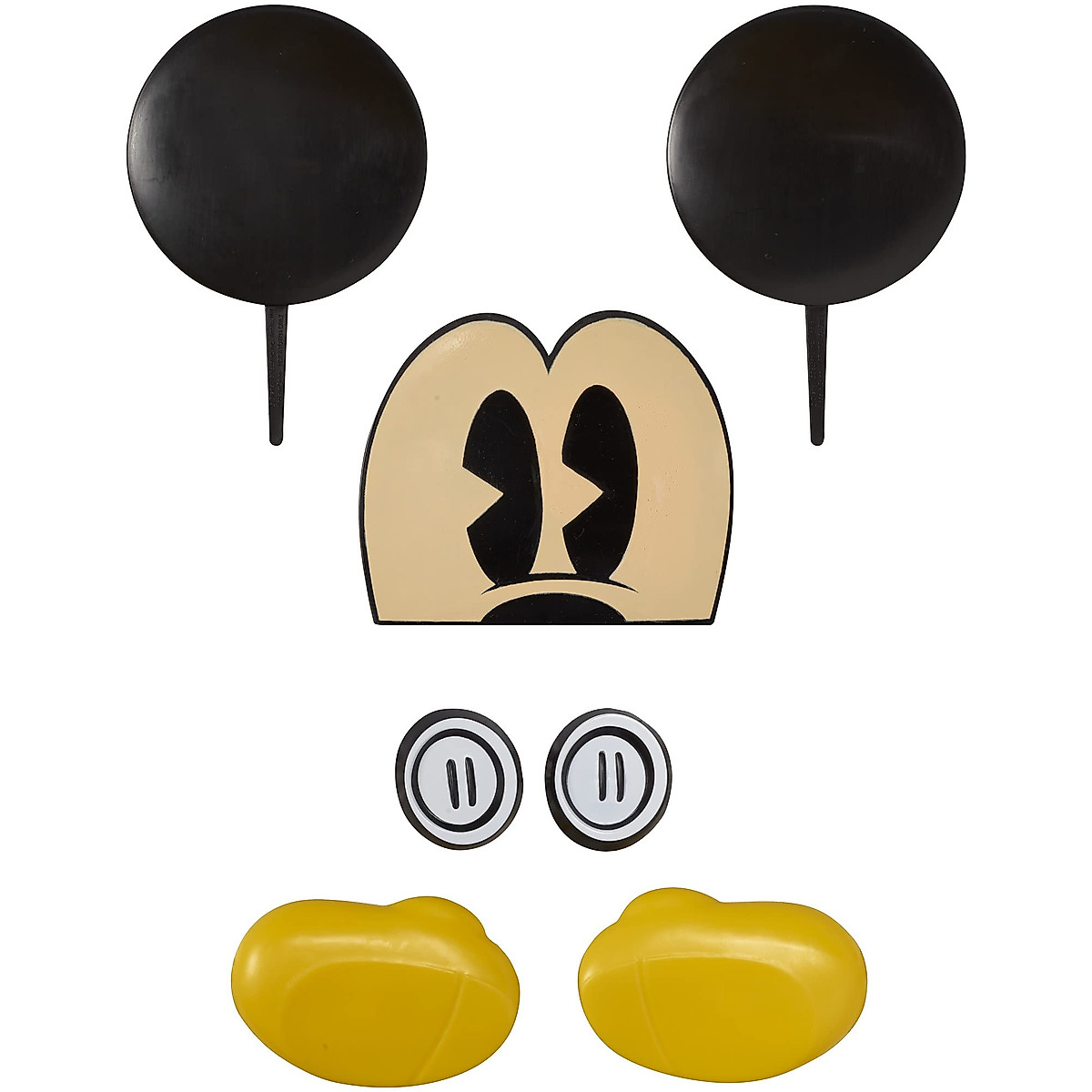 DecoSet® Disney Mickey Mouse Cake Topper, 7-Piece Topper Set with Ears, Eyes, Buttons and Shoes, Made of Food-Safe Plastic, Multiple, 1 SET