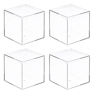 MECCANIXITY Clear Acrylic Plastic Storage Box Square Cube Display Case with Lid, 6.1x6.1x6.1cm Container Box for Small Item, Pack of 4