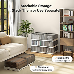 eShelf Under Bed Storage with Wheels, 3 Pack 27Gal Stackable Under Bed Storage Containers, Foldable Organizer Storage Bins with Lids, Collapsible Storage Drawers for Clothes, Bed Sheets, Shoes, Books