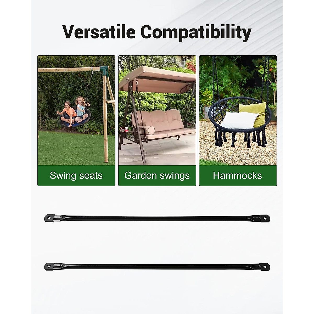 31.5inch/80cm Garden Swing Replacement Rods(2PCS), Metal Material, Black Powder Coating Round Rods, Fit for Hanging Swing Seat to Frame