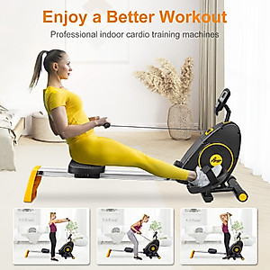 FISUP Rowing Machine 265LB Weight Capacity for Home Use with LCD Monitor and Comfortable Seat Cushion,50 Inch Slide Rail Indoor Rowing Machine for Cardio Training
