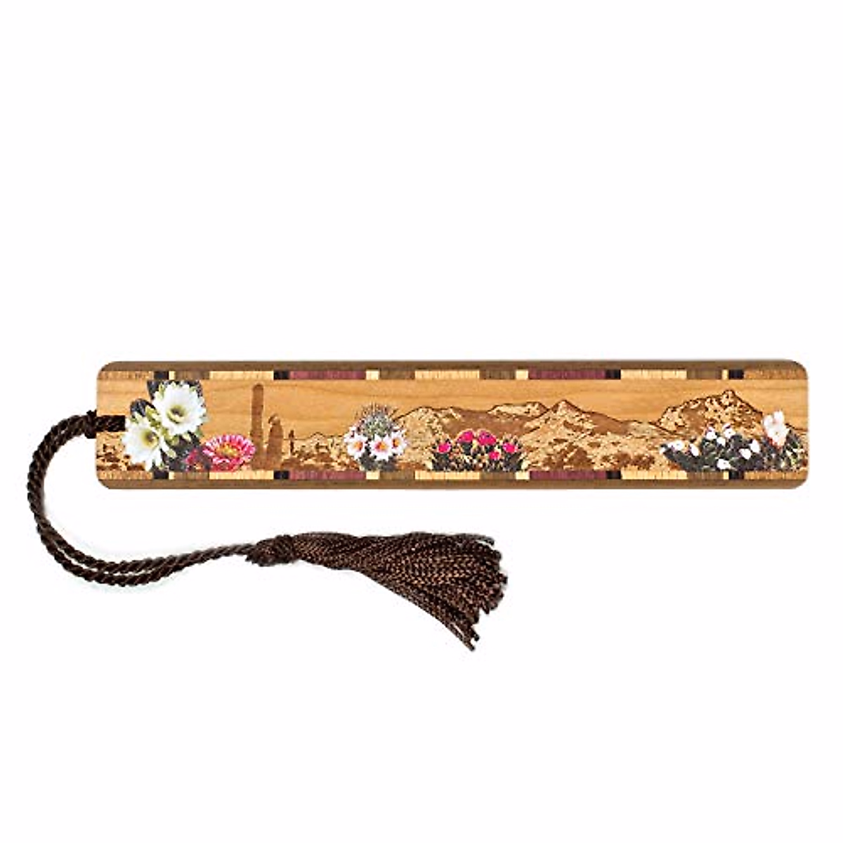 Desert Flowers Desert Scene Cactus Engraved with Added Color Wooden Bookmark - Also Available with Personalization - Made in The USA