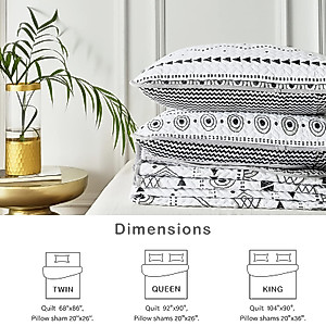 Flysheep 2-Piece Bohemian Geometric Twin Quilt Set for Kids, Aztec White n Black Boho Striped Summer Lightweight Bedspread/Coverlet Set, Brushed Microfiber for All Season - 68" x 86"