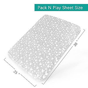 Waterproof Pack n Play Fitted Sheets 2 Pack,100% Cotton Mini Crib Mattress Cover Protector 38" X 25" Fits for Baby Playpen/Playard Mattress, Portable Crib Sheet, White & Grey Star Print