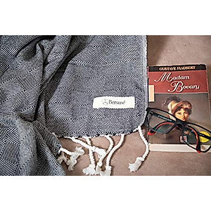 Bersuse 100% Cotton Milas XL Throw Blanket Turkish Towel - 60x90 Inches, Black