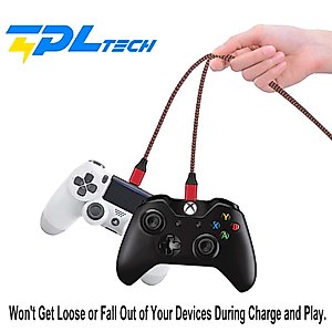 TPLTECH Charger Cord for Xbox One Controller Nylon-Braided Controller USB Cable Durable Android Micro USB 2.0 Cable Compatible with Xbox One Controller Charger Cord 2Pack 10FT