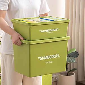 Storage Bins With Lids Set of 4, Green Stackable Boxes,Lid Buckles Bins,Garage container,Shelves, Office,Bedroom,Outdoors Plastic Storage Box for Organizing clothes,books,snacks,sundries（Green,4M）