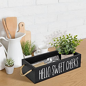 Bathroom Decor Box 2 Sides Funny Toilet Paper Holder Wood Tank Box Over Toilet Paper Storage Basket with Rope Handle Rustic Bathroom Paper Organizer Box with Funny Sign Farmhouse Home Decor Box