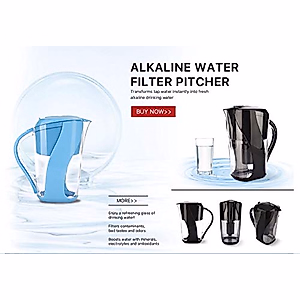 PURE GREEN Alkaline Water Filter Pitcher Increases Ph, Removes Chlorine, Heavy Metals, and Improves Taste. Holds 3.5 Liters.