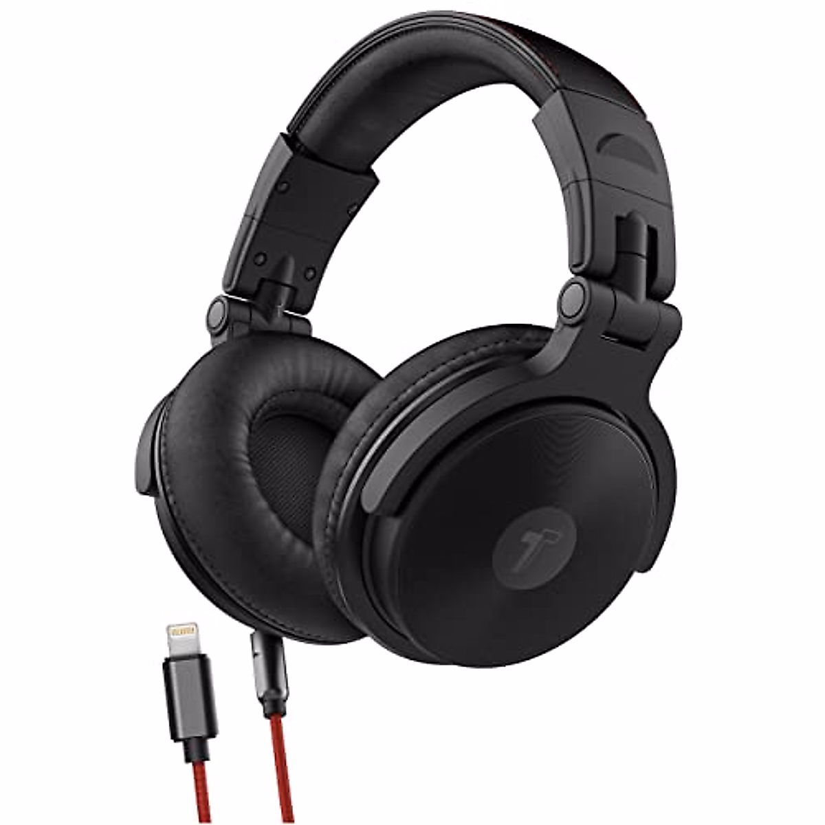 Thore Over Ear iPhone Headphones with Lightning Connector (Apple MFi Certified) – Closed Back Studio DJ Monitor Earphones (50mm Neodymium Drivers) (V200 Black/Red)