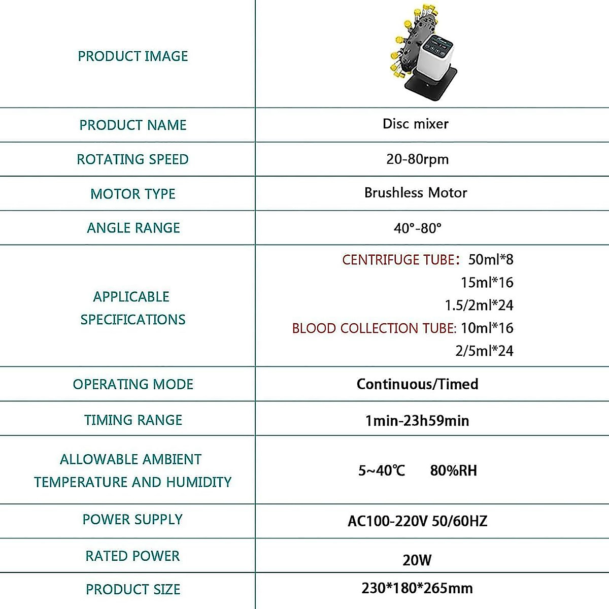 CHANGLKJ Lab Rotating Mixer, Tube Rotary Shaker with 1min-23h59min Timer for 1.5/15/50ml Tubes, Speed 20-80rpm and 40°- 80° Rotating Angle Adjustable, Stable Operation, for Solid Powder, Urine, Blood