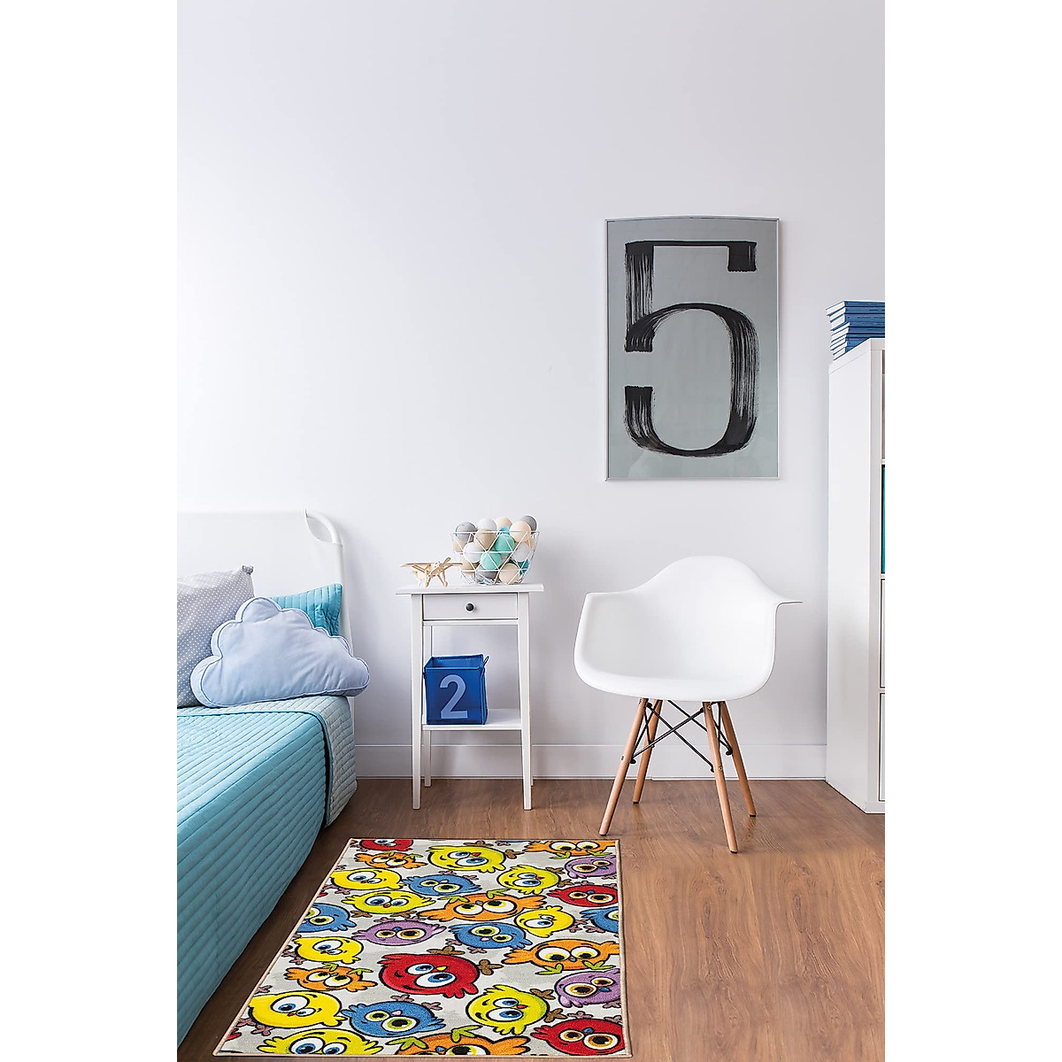 Machine Washable Educational Space Numbers Design Non-Slip Rubberback 5x7 Kid's Area Rug for Playroom, Kid's Room, Bedroom, 5' x 6'6", Navy