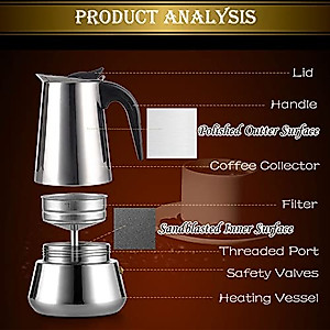 DITOSH Stovetop Espresso Maker Stainless Steel Moka Pot Espresso Maker Percolator Italian Coffee Maker Capable Moka Coffee Machine Cafe Percolator Maker for Home & Camping-4Cup
