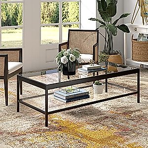 Henn&Hart 54" Wide Rectangular Rectangular Coffee Table in Blackened Bronze, Modern Rectangular Coffee Tables for living room, studio apartment essentials