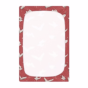 Fitted Playard Sheets Mini Crib Sheets Stretchy for Baby Girl Red Japanese Cranes Soft Neutral