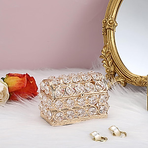 Hipiwe Crystal Jewelry Trinket Box Gold Mirrored Treasure Chest Box Small Keepsake Box Decorative Jewelry Display Case Organizer Earrings Rings Storage Box Gift for Women Girls