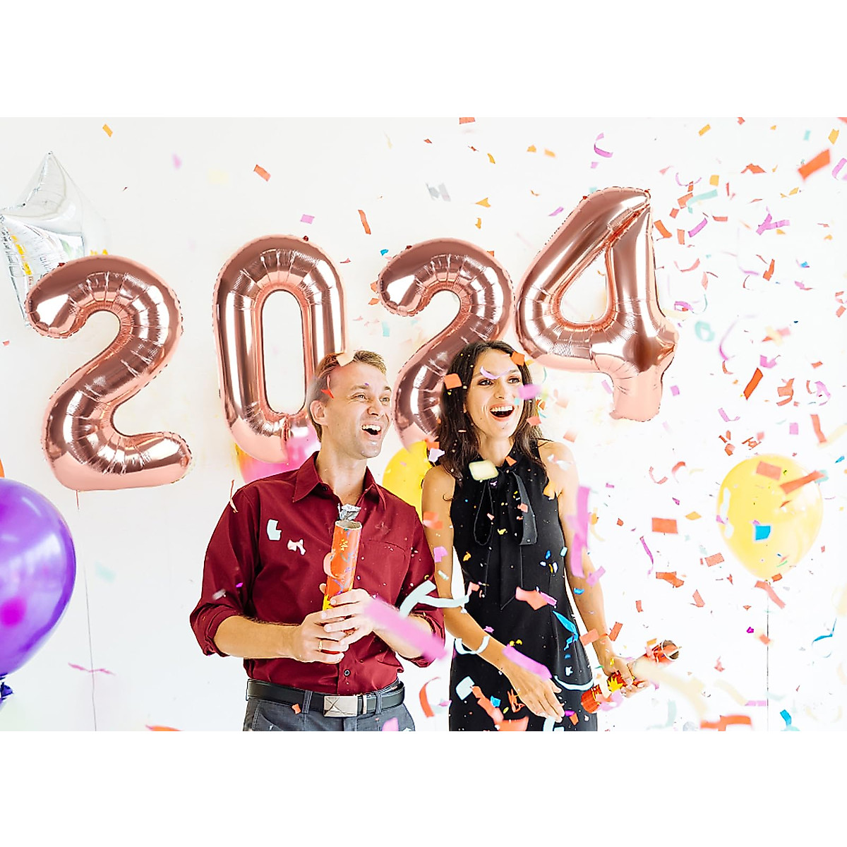 2024 New Years Decorations, 40 in 2024 Balloon Numbers, Nye Decorfor New Years Eve Party Supplies, Graduation Backdrop, Rose Gold