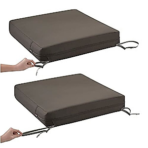 Classic Accessories Ravenna Water-Resistant 21 x 19 x 5 Inch Rectangle Outdoor Seat Cushion Slip Cover, Patio Furniture Chair Cushion Cover, Dark Taupe, Patio Furniture Cushion Covers