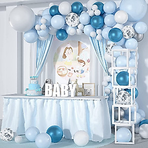Blue Balloon Garland Arch Kit 122 PCS Metallic Blue White and Silver Confetti Latex Balloons for Baby Shower Bridal Shower Birthday Wedding Bachelorette Anniversary Party Decorations