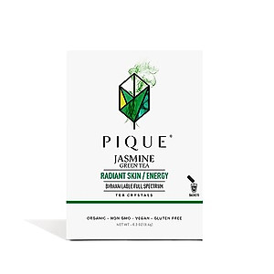 Pique Organic Jasmine Green Tea Crystals - Vitalizing Antioxidants for Immune Support, Radiant Skin, Calm Energy, Fresh Aroma Jasmine Petals - 14 Single Serve Sticks (Pack of 1)
