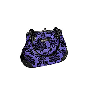 Rock Rebel Mistress Black on Royal Purple Handbag Violet Victorian Damask Retro Kisslock Purse