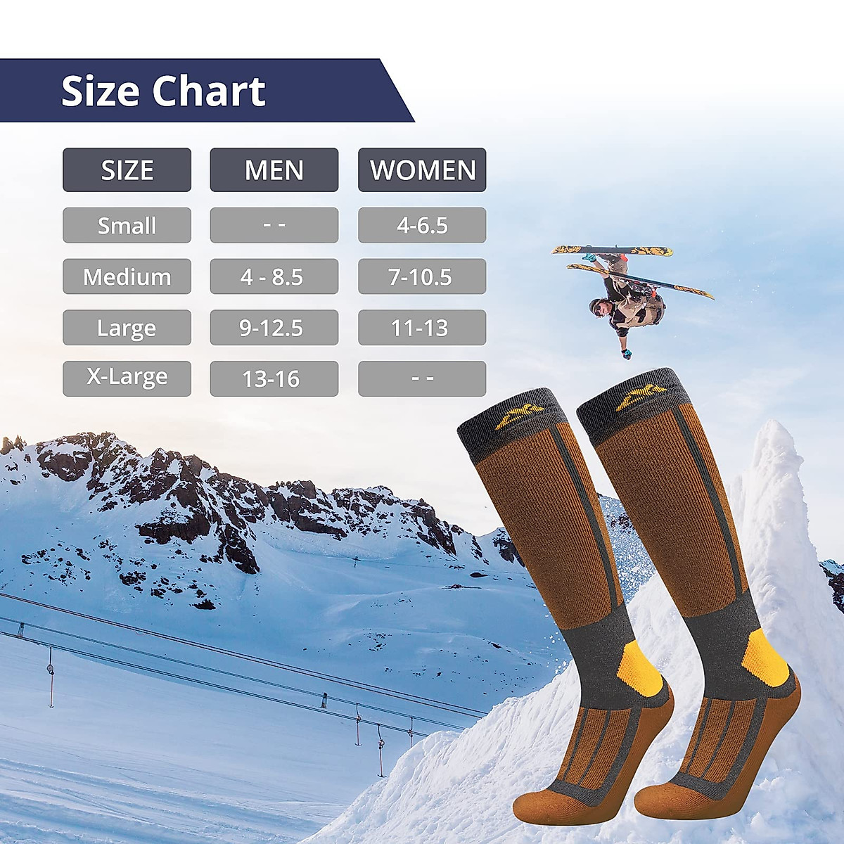 AKASO Warm Wool Ski Socks Mens Women Hiking Socks, Merino Snowboard Socks for Skiing Outdoor Cold Weather (1 Pair)