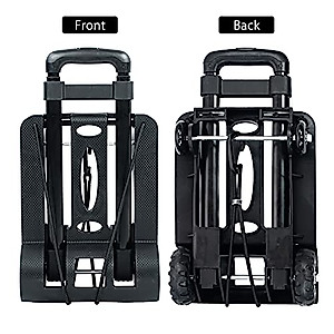 MAYQMAY Folding 4-Wheels Trolley Hand Truck Dolly 100 lbs / 45 KG Compact Luggage Cart for Travel, Moving and Office Use, Black