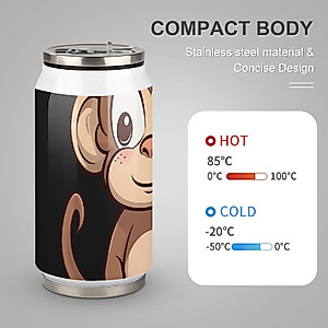 10 Oz Cartoon Brown Monkey Printed Drink Cup, Vacuum Insulated Thermos Cup with Straw Lid,Stainless Steel Travel Mug for Home Outdoor