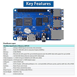 GeeekPi Banana Pi BPI-M5 Amlogic S905X3 Single Board Computer with Banana Pi m5 Case,Power Supply,Cooling Fan and Heatsinks for AIOT Support Android Debian Raspbian Armbian