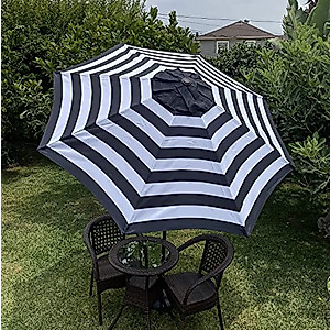 BELLRINO DECOR 9ft 8 Ribs Replacement Black/White Stripe STRONG AND THICK Umbrella Canopy (Canopy Only)