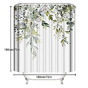 Onlalasyc Plant Shower Curtain, Watercolor Leaves on The Top Shower Curtain Sets for Bathroom Home Hotel, Waterproof and Machine Washable with 12 Hooks, 72×72 inch