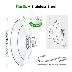 HangerSpace Suction Cup Hooks, 1.77 Inches Clear PVC Suction Cups with Metal Hooks Removable Small Suction Cups for Kitchen Bathroom Shower Wall Window Glass Door - 12 Packs