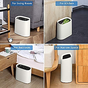 SUBEKYU 2.3 Gal Trash Can for Bathroom, Small Office Garbage Can for Kitchen, Slim Rectangular Waste Bin, Plastic, White