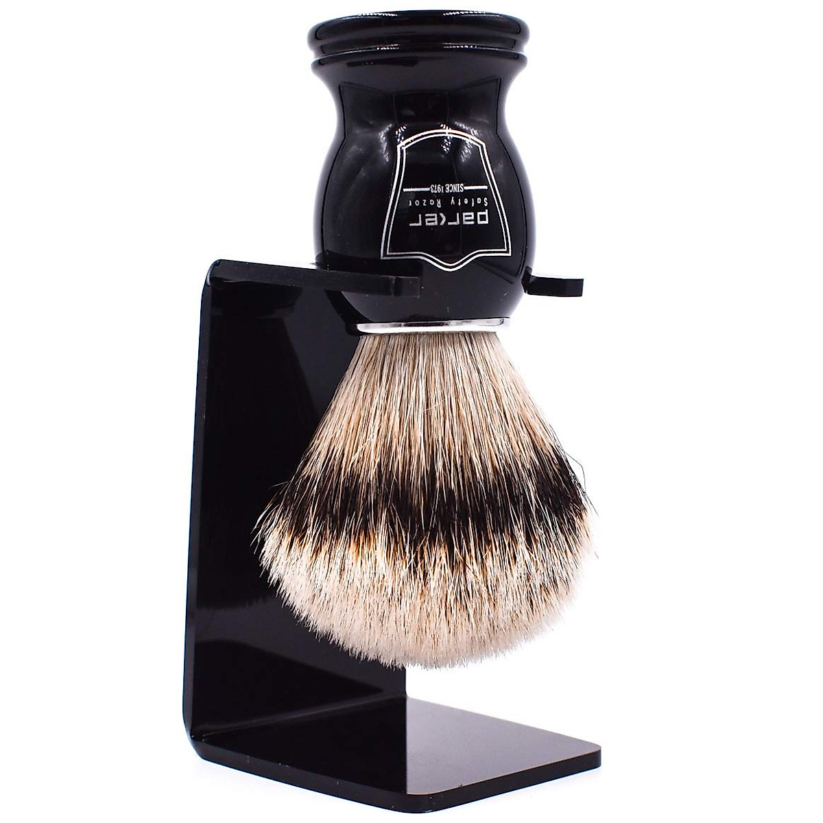 Parker’s 100% Silvertip Badger Bristle Shave Brush – Brush Stand Included (Black Handle)