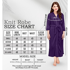 NY Threads Women's Robe Long Knit Bathrobe 3/4 Sleeves Soft Kimono Lightweight Loungewear, XX-Large, Royal Purple