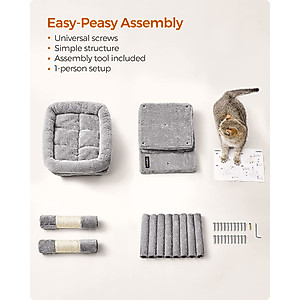 Feandrea Cat Tree, 29.1-Inch Cat Tower, M, Cat Condo for Medium Cats up to 11 lb, Large Cat Perch, 2 Cat Caves, Scratching Post, Light Gray UPCT612W01