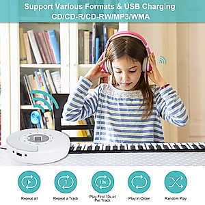 CD Player Portable with Bluetooth - Rechargeable Personal CD Player with Stereo Speakers,Anti-Skip Walkman CD Music Player for Car/Travel with Headphones and AUX Cable,Support CD USB AUX Input