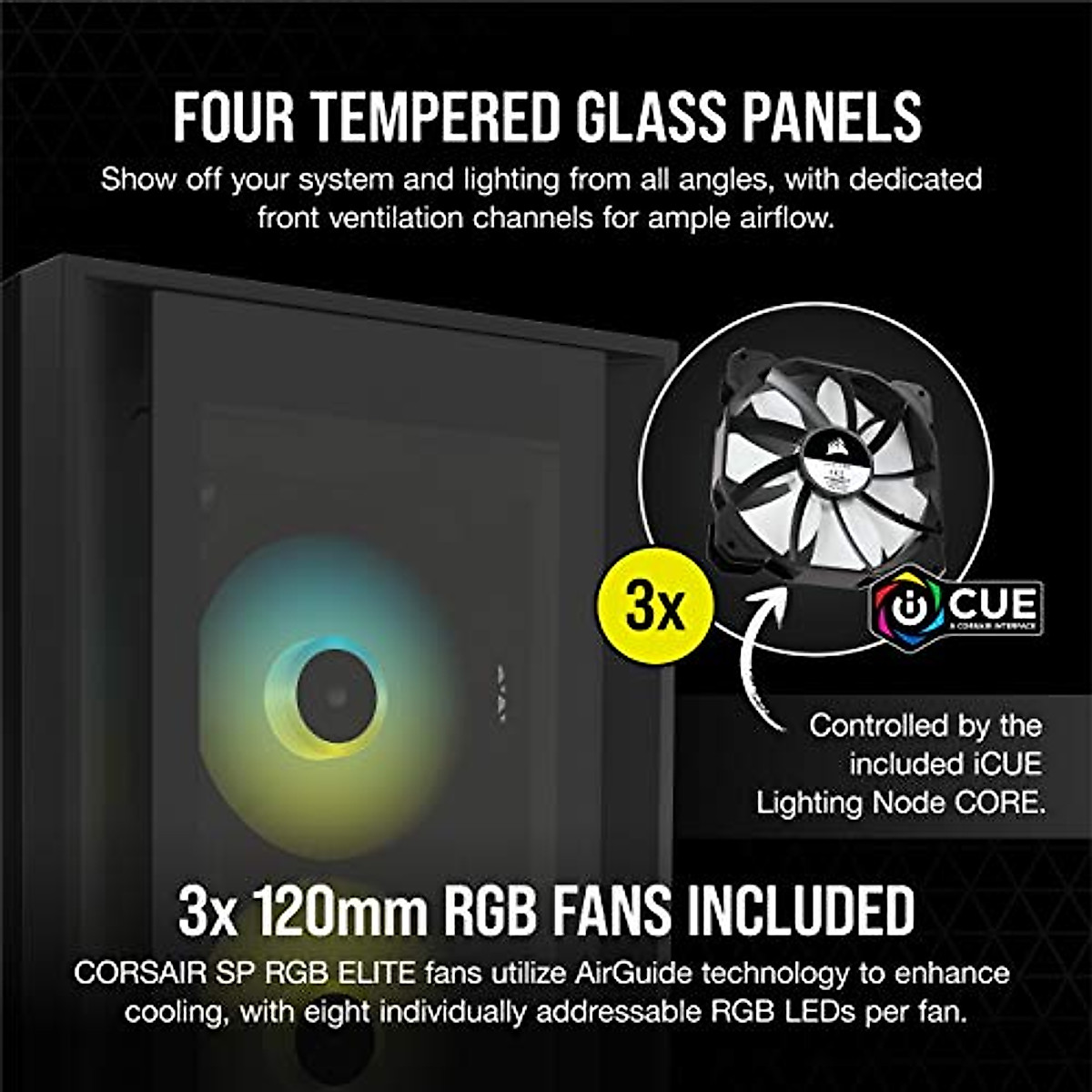 Corsair iCUE 5000X RGB Tempered Glass Mid-Tower ATX PC Smart Case - Black