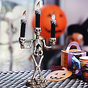 Christmas Candle Light, Skeleton Skull Candle Holder Light Flameless Lights Lamps Indoor Outdoor Battery Operated Flameless Candles for Halloween Festival Home Party Bar Decoration - Silver