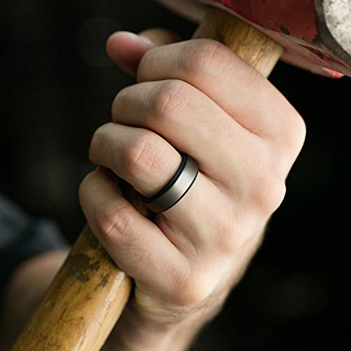 ROQSilicone Wedding Ring for Men - Comfort Fit, Breathable, 8mm Wide - Black, Silver, Bronze, Size 1