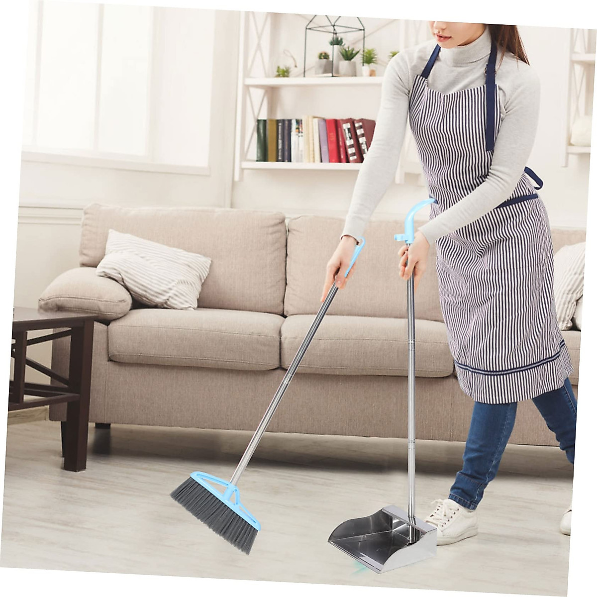 Cabilock 2 Sets Stainless Steel Trash Shovel Dustpan Broom Kit Broom Dustpan Garbage Sweeping Tool Pet Poop Tray Cleaning Dustpan Kit Office Household Stainless Steel + Plastic Floor Brush