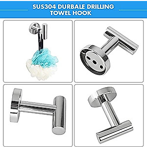 TocTen 4 Pack Bath Towel Hook Set, SUS 304Stainless Steel Robe Hook, Heavy Duty Bathroom Hook Include 2 Wall Mounted Coat Hooks 2 Adhesive Hooks Suitable for Kitchen Office Bathroom