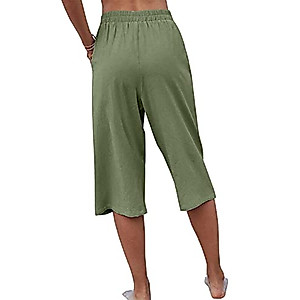 Veatzaer Womens Capri Pants Trousers Cotton Soft Cotton Trousers High Waisted Causal with Pockets(Grass Green,XL)