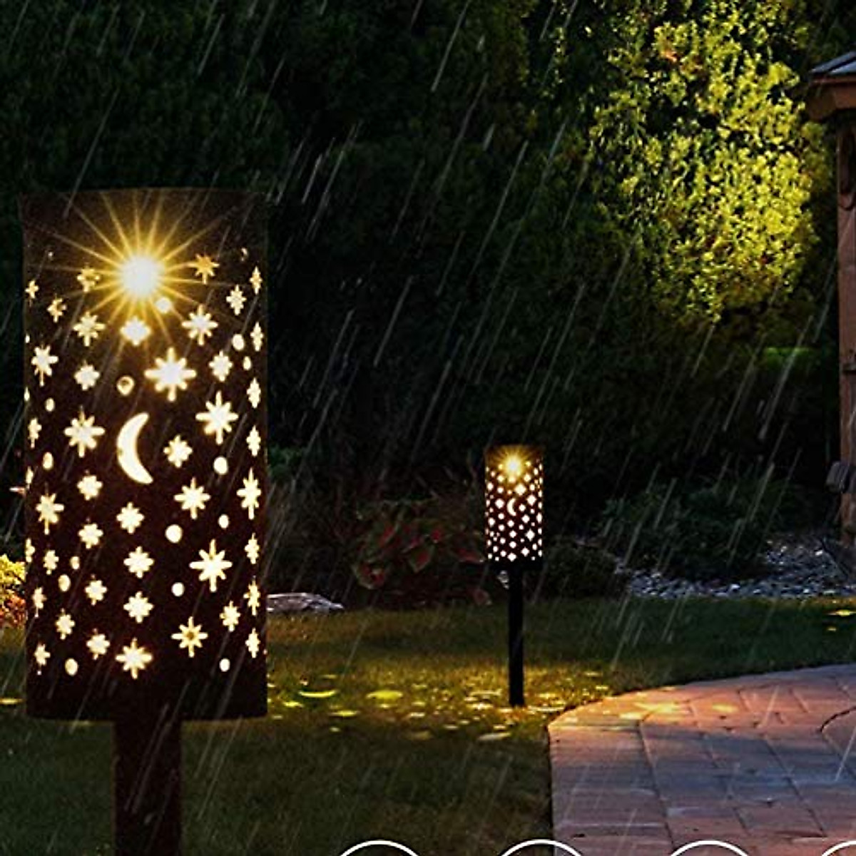 OSALADI Solar Lantern Lights Outdoor, Hanging Projection Ground Lights IP65 Waterproof Hollow- Out Iron Tabletop Lanterns Landscape Light for Garden, Courtyard, Patio, Walkway Home Party Decor