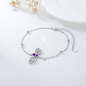 RMREWY Dragonfly Bracelet 925 Sterling Silver Dainty Adjustable Beads Bracelet Dragonfly Jewelry Birthday Gifts for Women Dragonfly Lovers