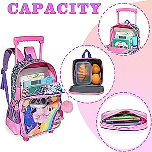 HTgroce 3pcs Panda Rolling Backpack Girls Travel Roller Bag with Wheels Kids School Bags Wheeled Luggage Backpack