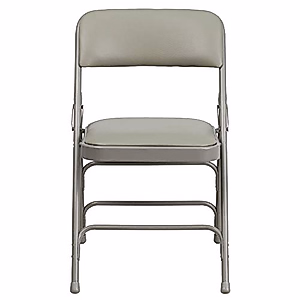 Flash Furniture 4 Pack HERCULES Series Curved Triple Braced & Double Hinged Gray Vinyl Metal Folding Chair